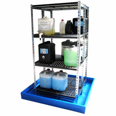 Bunded Shelving & Drum Dispensers : Double Depth Bunded Shelving
