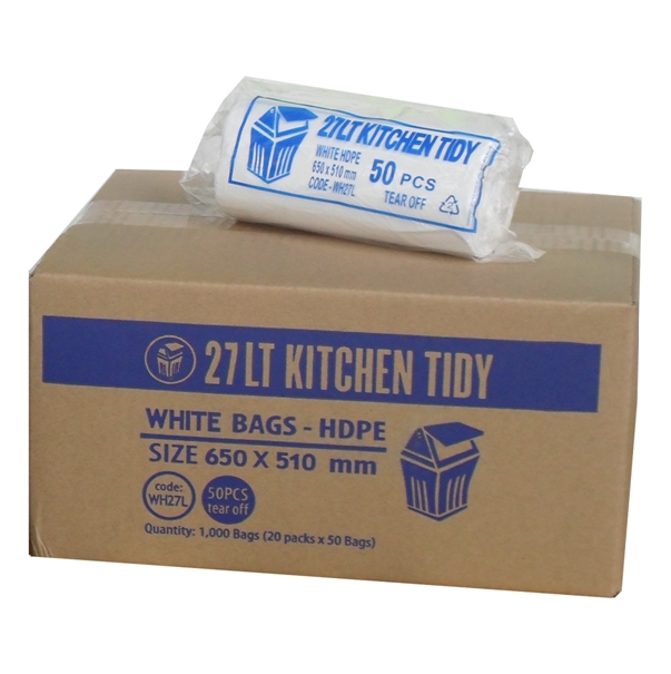 Standard Bin Liners : White Kitchen Tidy Bags 27 Litre, 1000/ctn